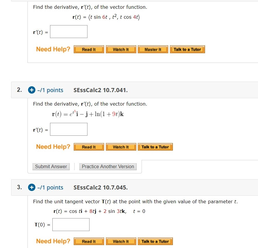 Solved Find The Derivative R T Of The Vector Function