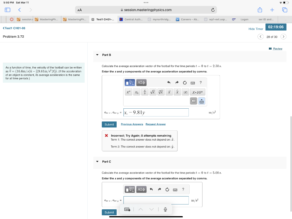 Solved As a function of time, the velocity of the football | Chegg.com