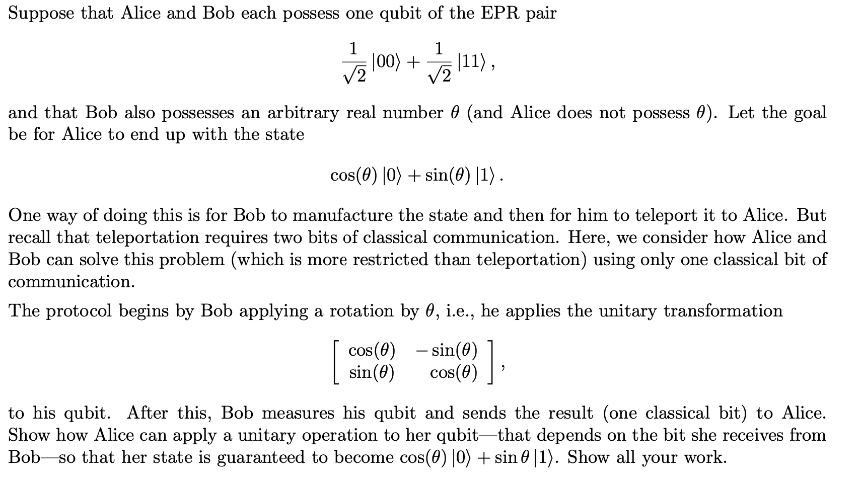 Suppose that Alice and Bob each possess one qubit of | Chegg.com