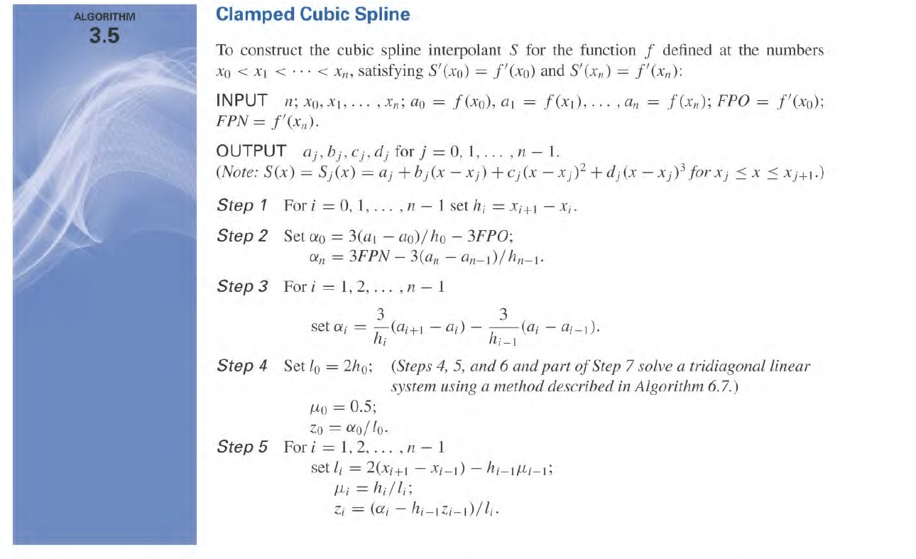 Solved ALGORITHM 3.5 = = Clamped Cubic Spline To construct | Chegg.com Solved ALGORITHM 3.5 = = Clamped Cubic Spline To construct | Chegg.com