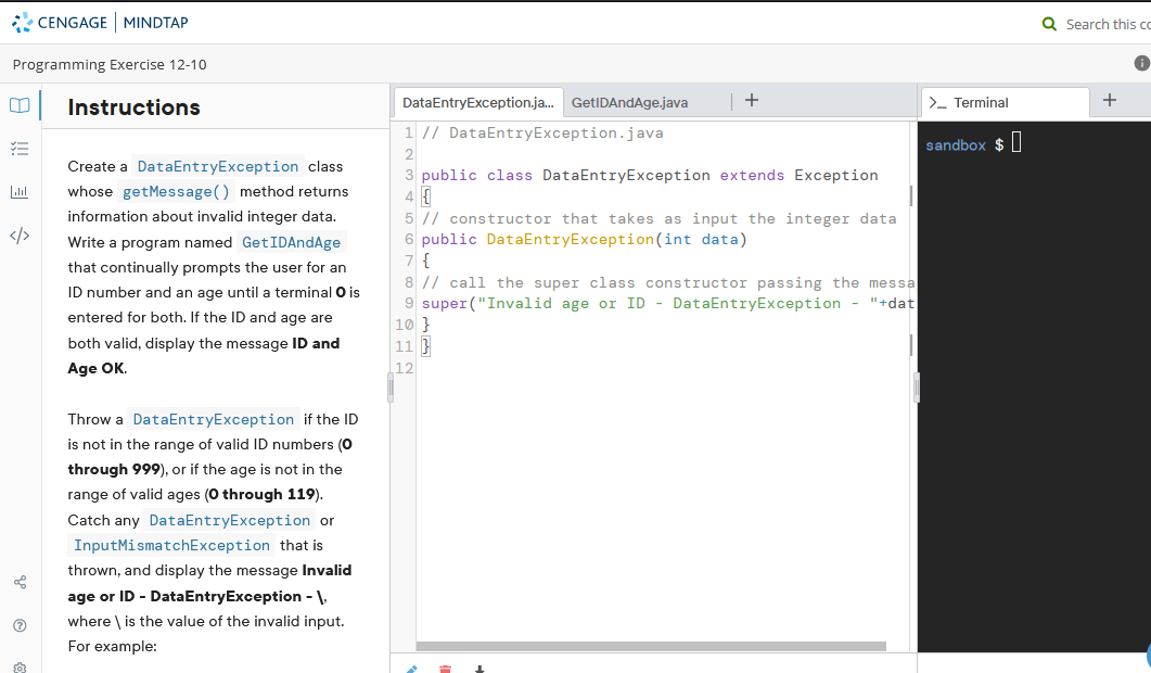 Solved Create a DataEntryException class whose getMessage() | Chegg.com Solved Create a DataEntryException class whose getMessage() | Chegg.com