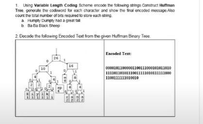 Solved 1. Using Variable Length Coding Scheme encode the | Chegg.com