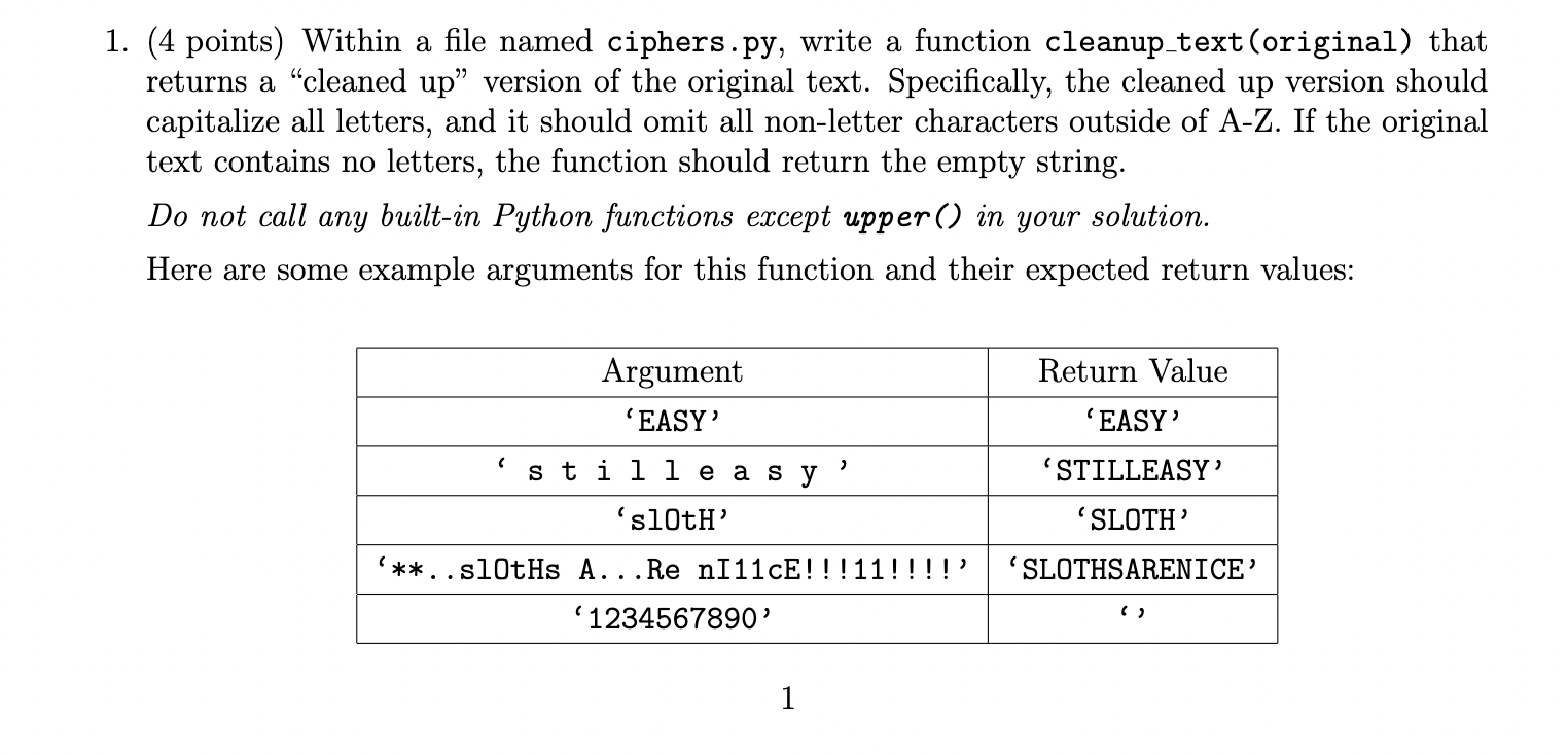 Solved 1. (4 points) Within a file named ciphers.py, write a | Chegg.com