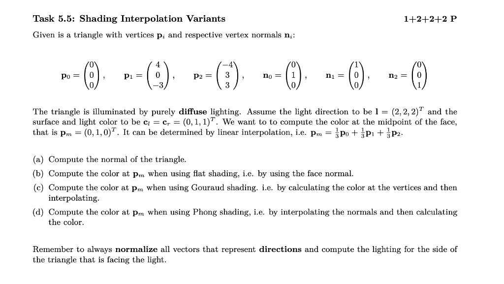 Solved 1+2+2+2 P Task 5.5: Shading Interpolation Variants | Chegg.com
