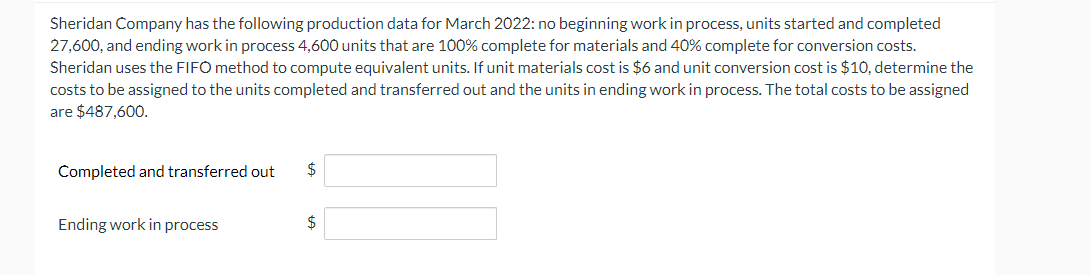 Solved sheridan company has the following production data | Chegg.com