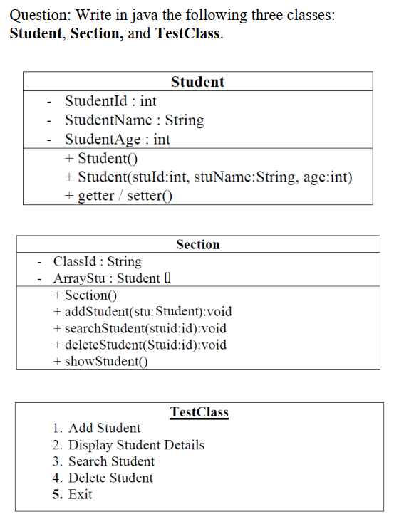 Solved Question: Write in java the following three classes: | Chegg.com