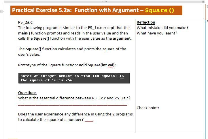 Solved Practical Exercise 5.1c: Simple Functions - Square () | Chegg.com