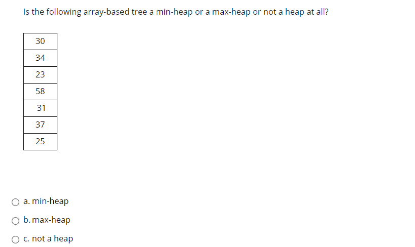 Solved Is the following array-based tree a min-heap or a | Chegg.com