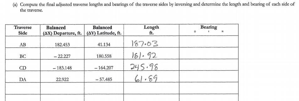 Solved (a) Compute the final adjusted traverse lengths and | Chegg.com
