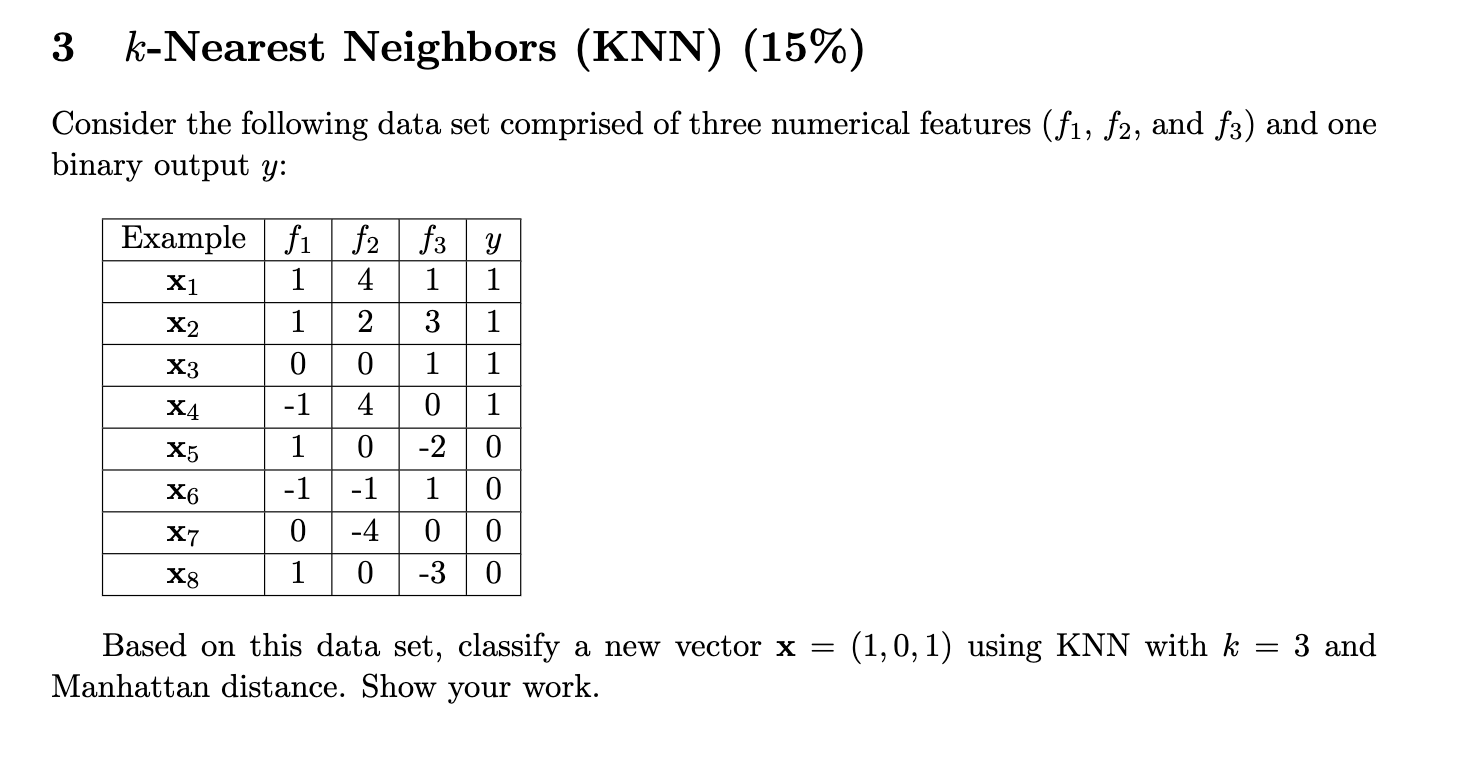 Solved Consider the following data set comprised of three | Chegg.com