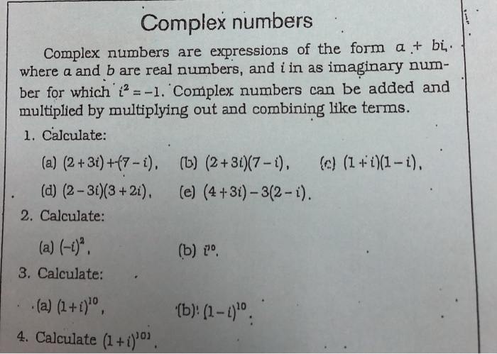 Solved Complex numbers Complex numbers are expressions of | Chegg.com