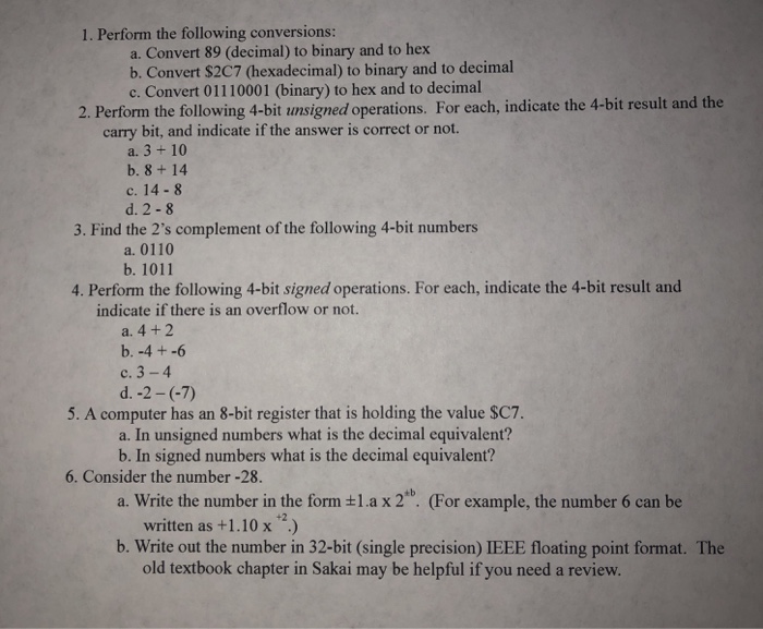 Solved 1. Perform the following conversions: a. Convert 89 | Chegg.com