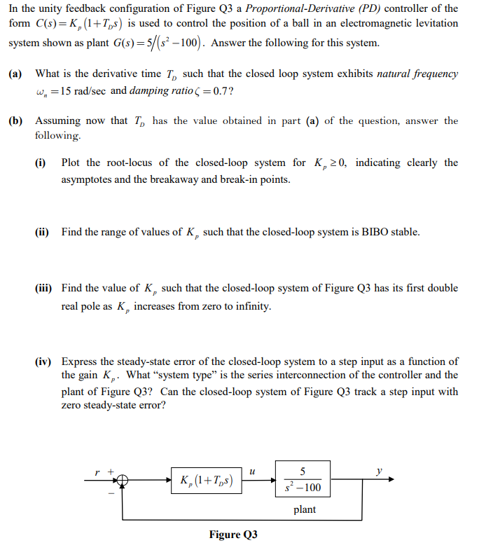 Solved In the unity feedback configuration of Figure Q3 a | Chegg.com