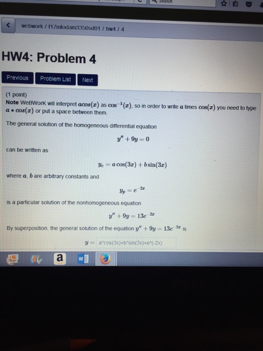 Solved webwork / 117mtodam3350sd01/ hw4 / 4 HW4: Problem 4 | Chegg.com
