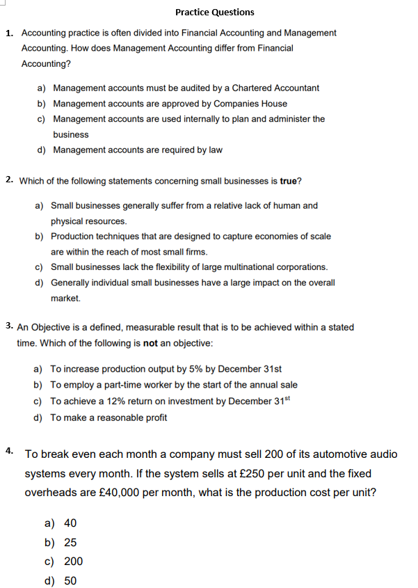 Solved Practice Questions 1. Accounting practice is often | Chegg.com