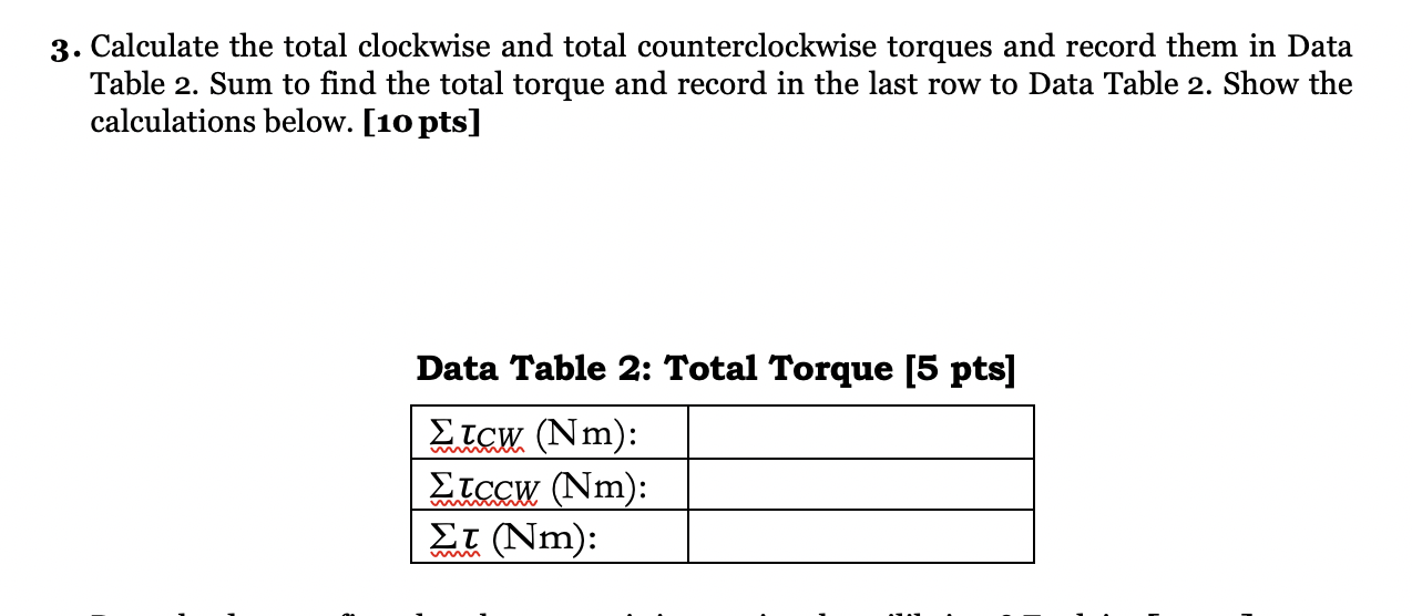 Solved Data Table 1: Individual Torques [5 pts] | xcg (m) =0 | Chegg.com