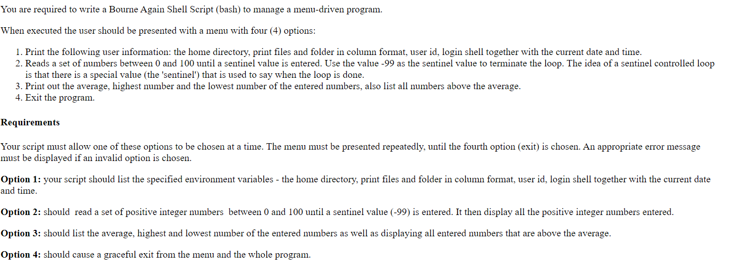 Solved You are required to write a Bourne Again Shell Script | Chegg.com