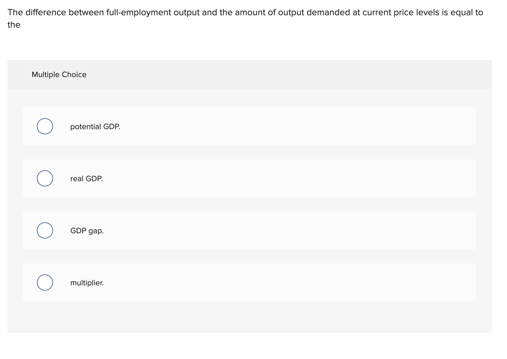 Solved The difference between full-employment output and the | Chegg.com