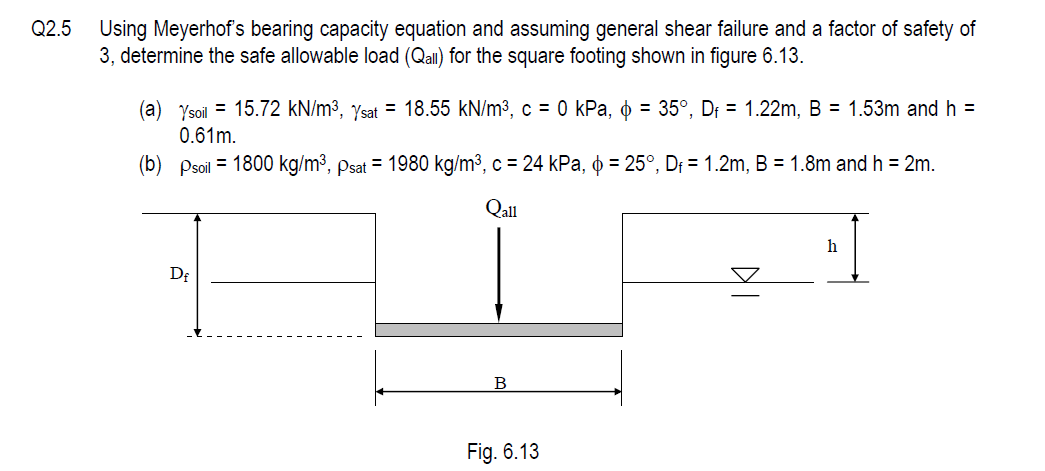 Solved 5 Using Meyerhof's bearing capacity equation and | Chegg.com
