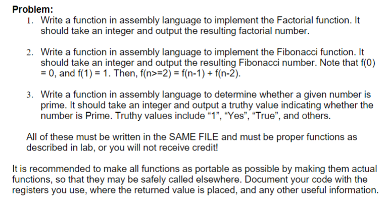 Problem: 1. Write a function in assembly language to | Chegg.com