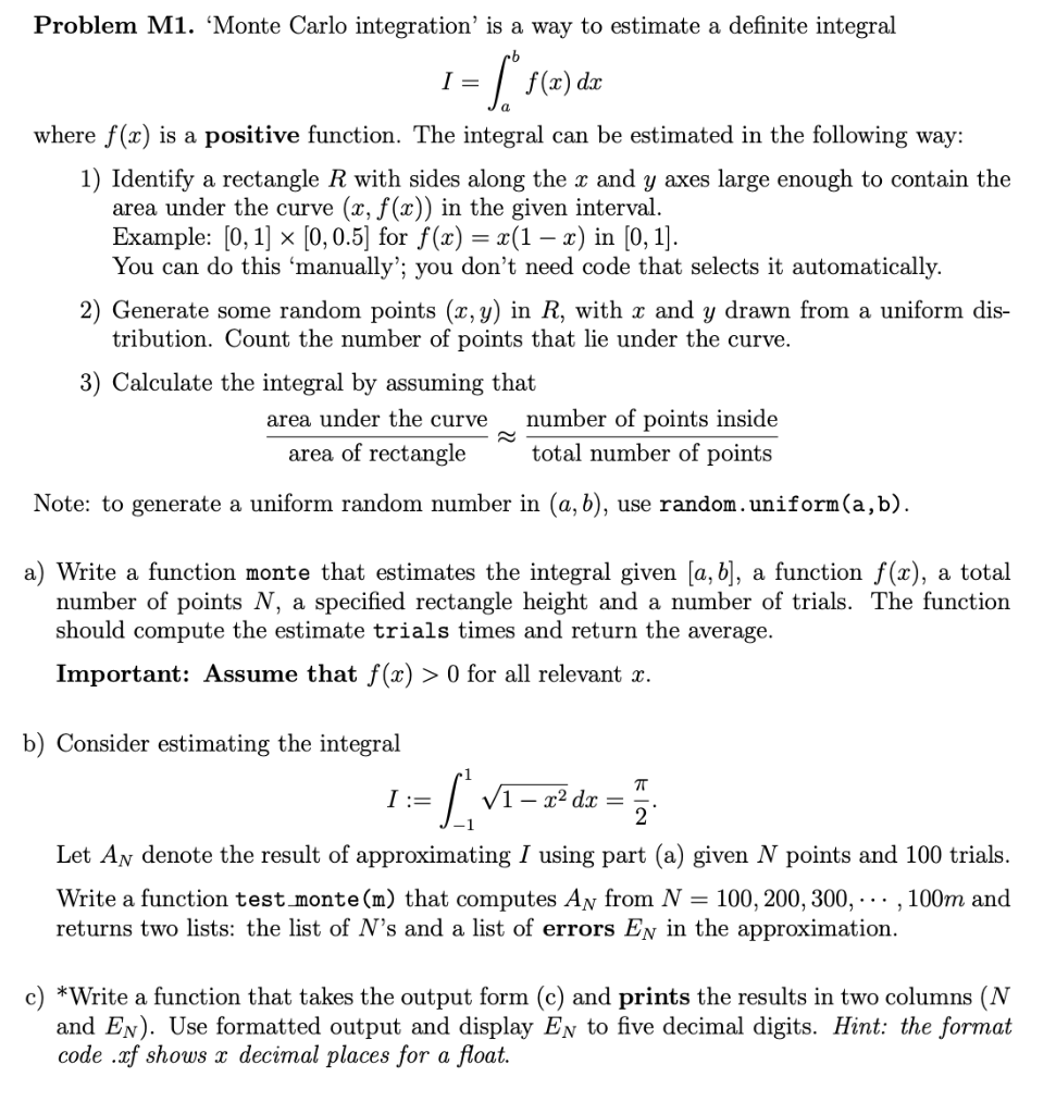 Problem M1. ‘Monte Carlo integration' is a way to | Chegg.com