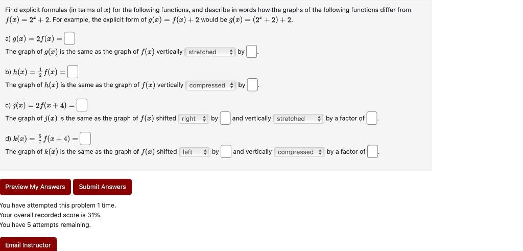Solved Find explicit formulas (in terms of x ) for the | Chegg.com