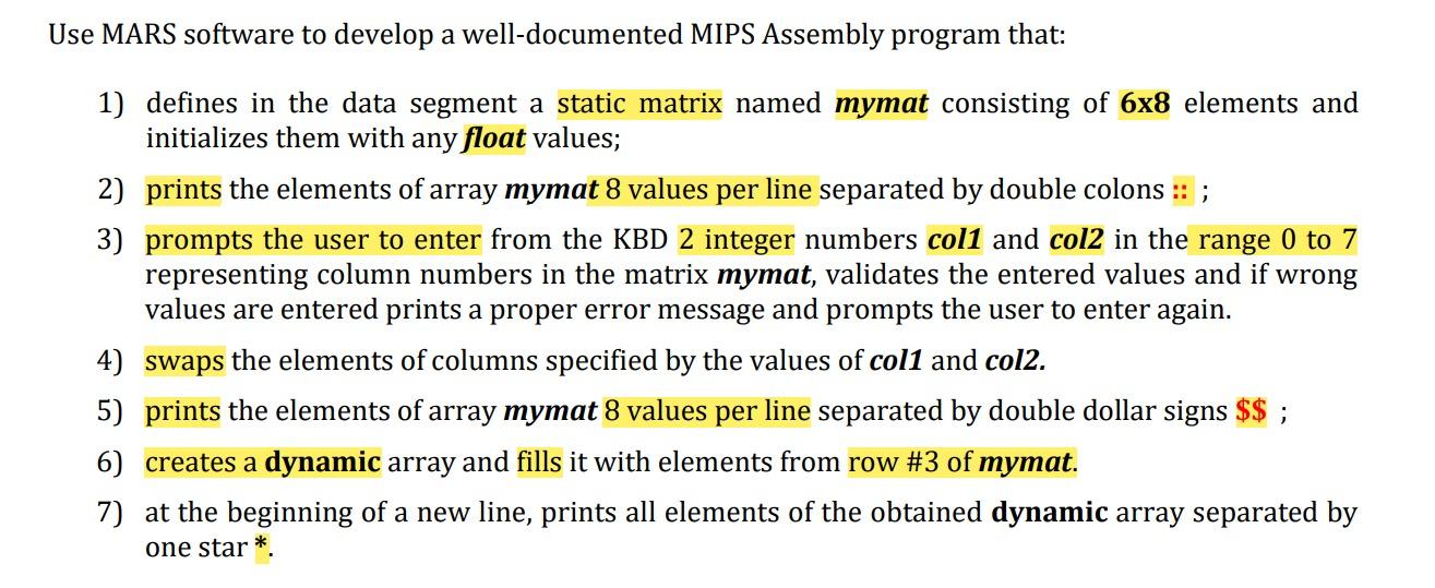 Solved Use MARS software to develop a well-documented MIPS | Chegg.com