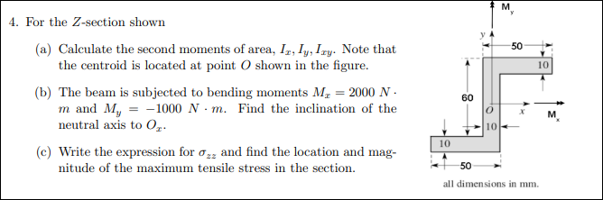 Solved M 50 10 4. For the Z-section shown (a) Calculate the | Chegg.com