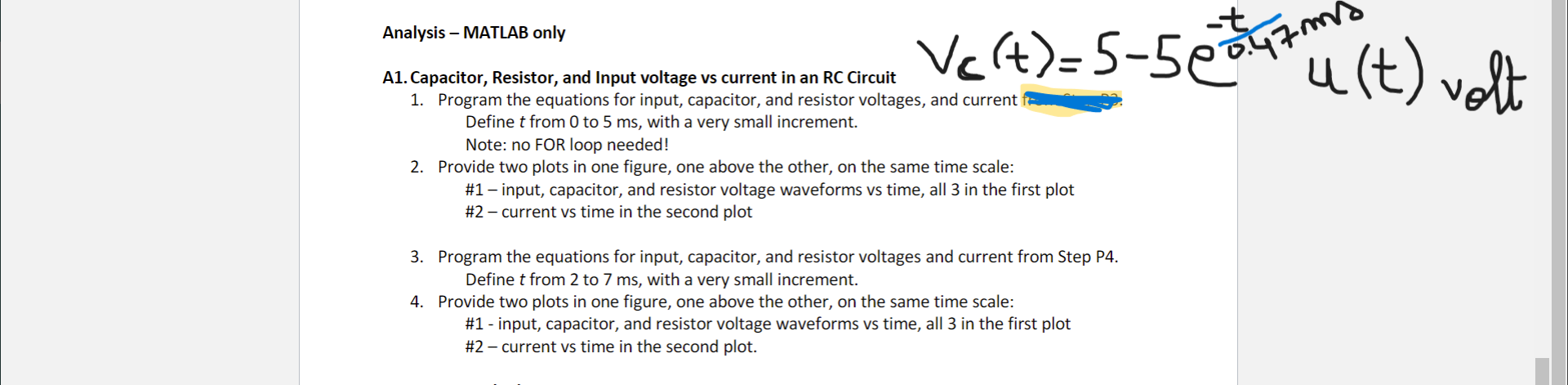 Solved Analysis - MATLAB only A1. Capacitor, Resistor, and | Chegg.com