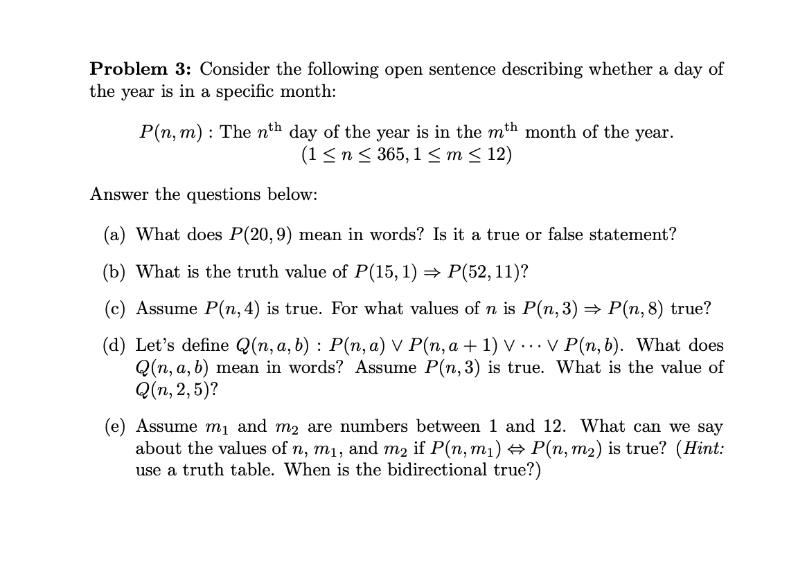 Solved Problem 3: Consider the following open sentence | Chegg.com