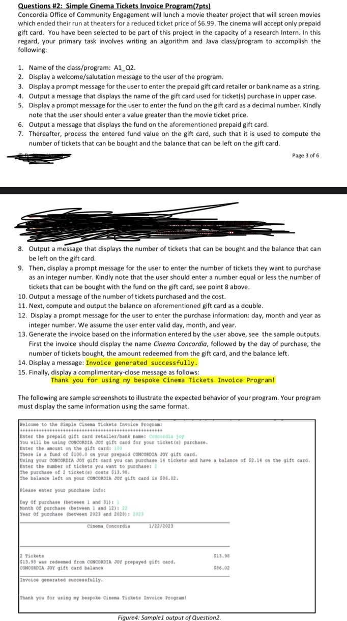 Solved Questions \#2: Simple Cinema Tickets Invoice | Chegg.com