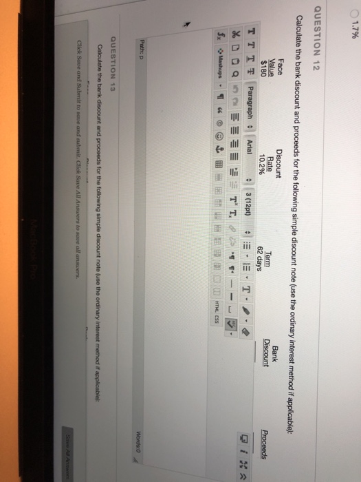 Solved 1.7% QUESTION 12 Calculate the bank discount and | Chegg.com