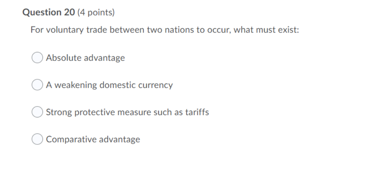 Solved Question 20 (4 points) For voluntary trade between | Chegg.com
