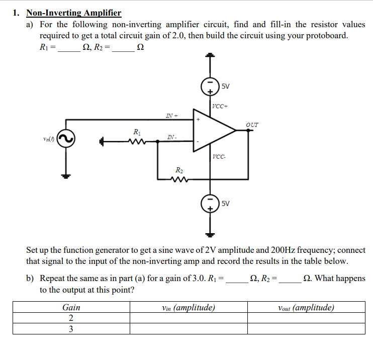 Solved Non-Inverting Amplifier a) For the following | Chegg.com