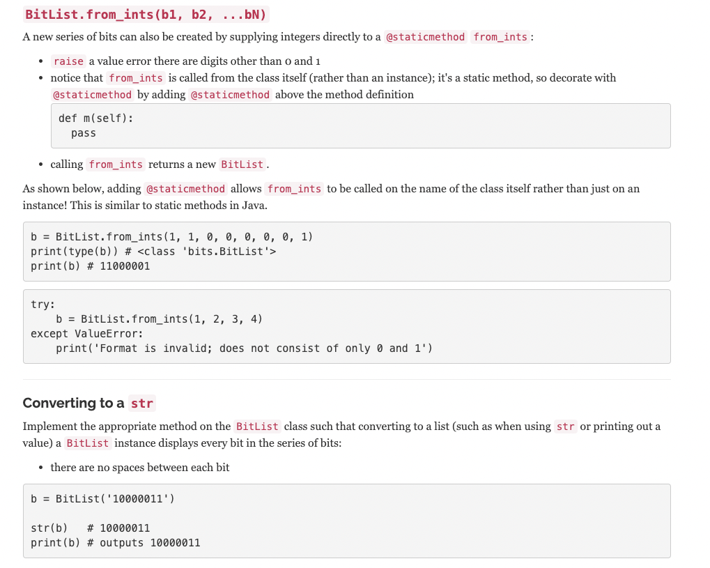 Solved Create the Bitlist class; it should support the | Chegg.com