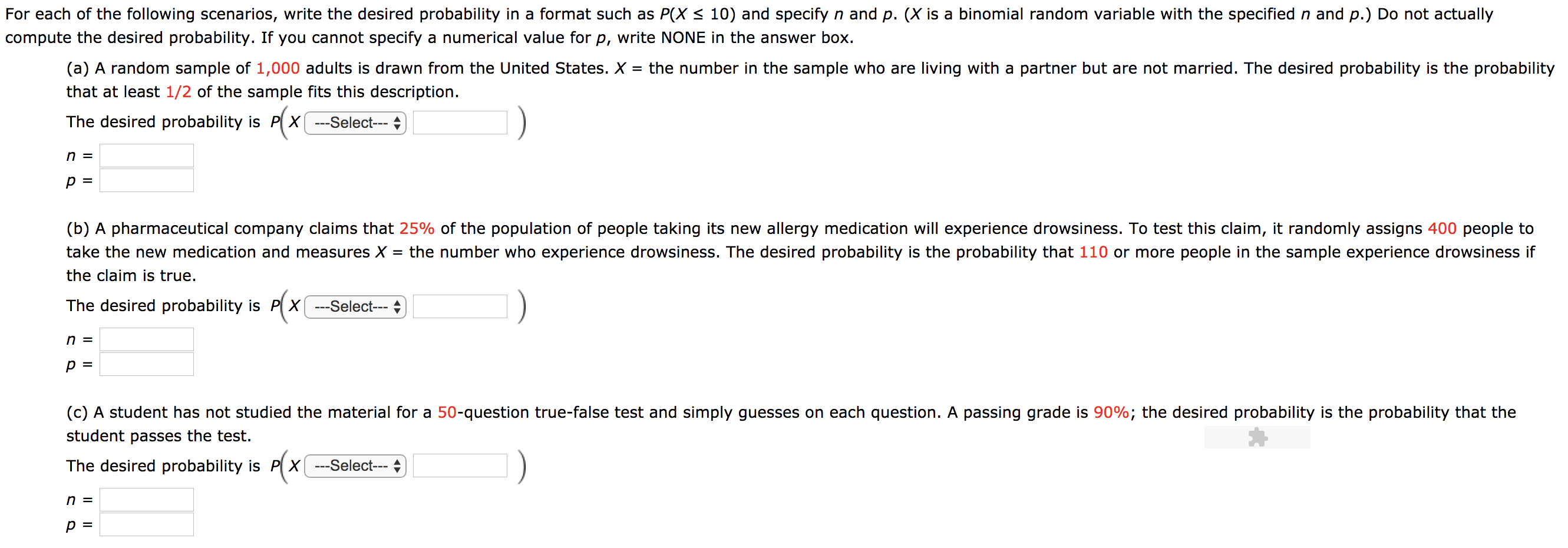 Solved For each of the following binomial random variables, | Chegg.com