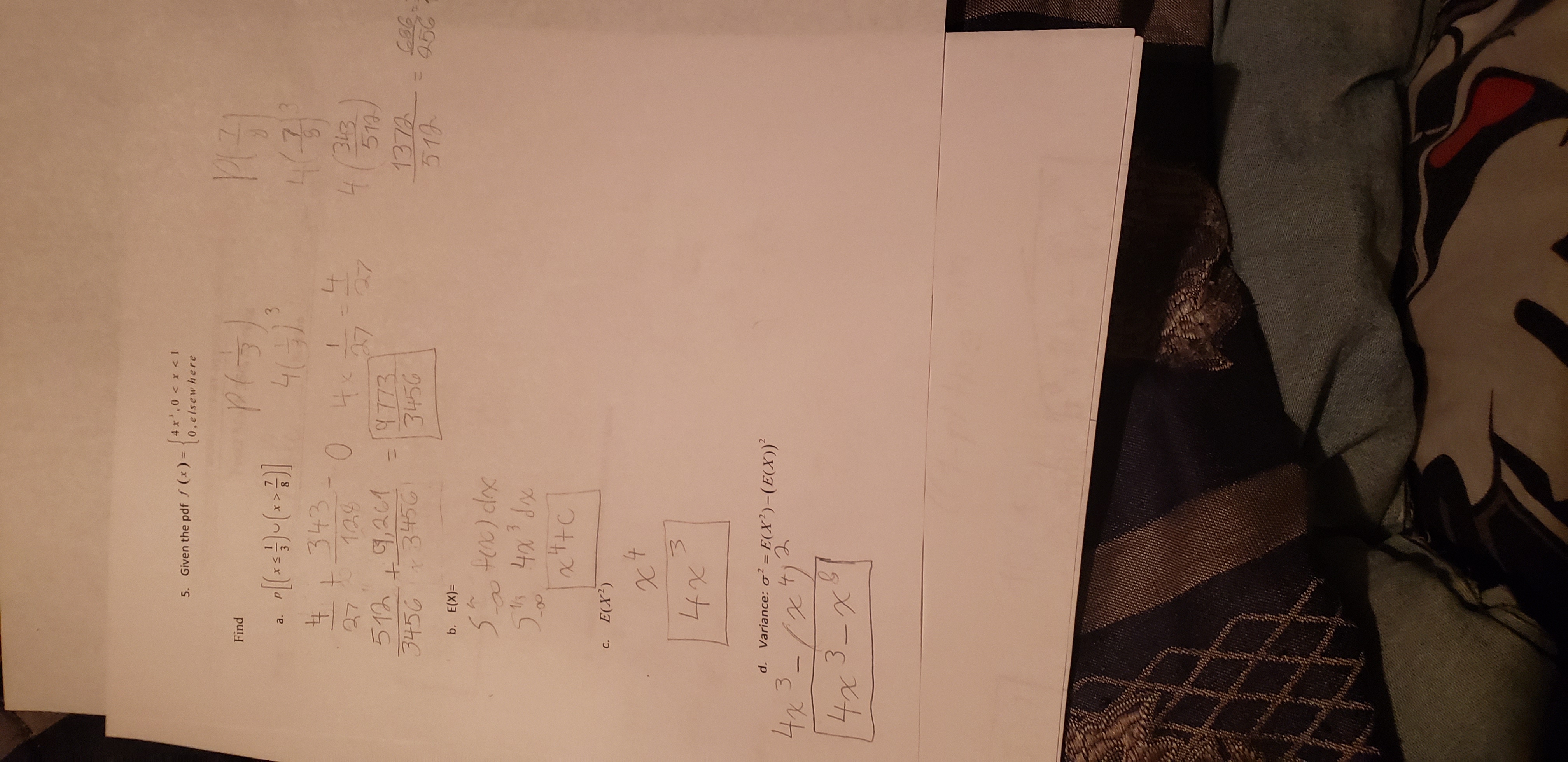 Solved 5. Given the pdf f(x)={4x3,087)] b. E(X)= ∫−∞∞+(x)dx | Chegg.com