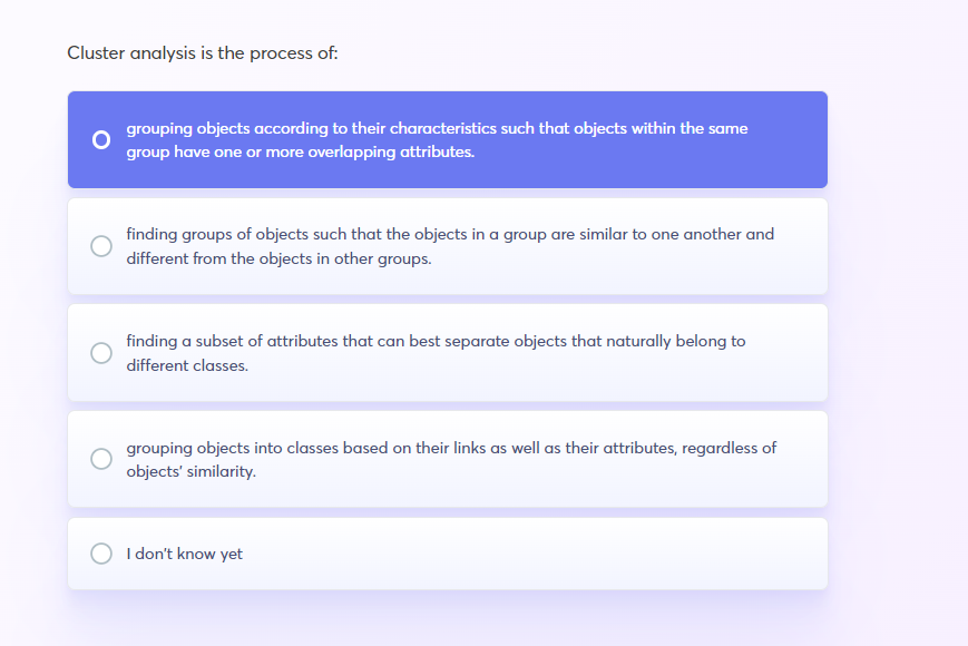 Solved Cluster analysis is the process of: grouping objects | Chegg.com