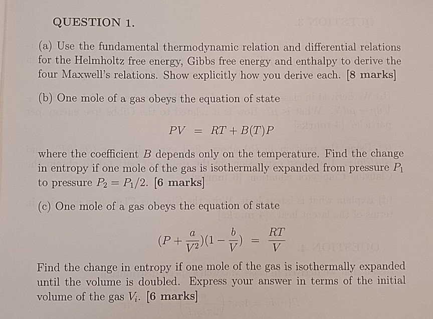 Solved QUESTION 1. (a) Use the fundamental thermodynamic | Chegg.com
