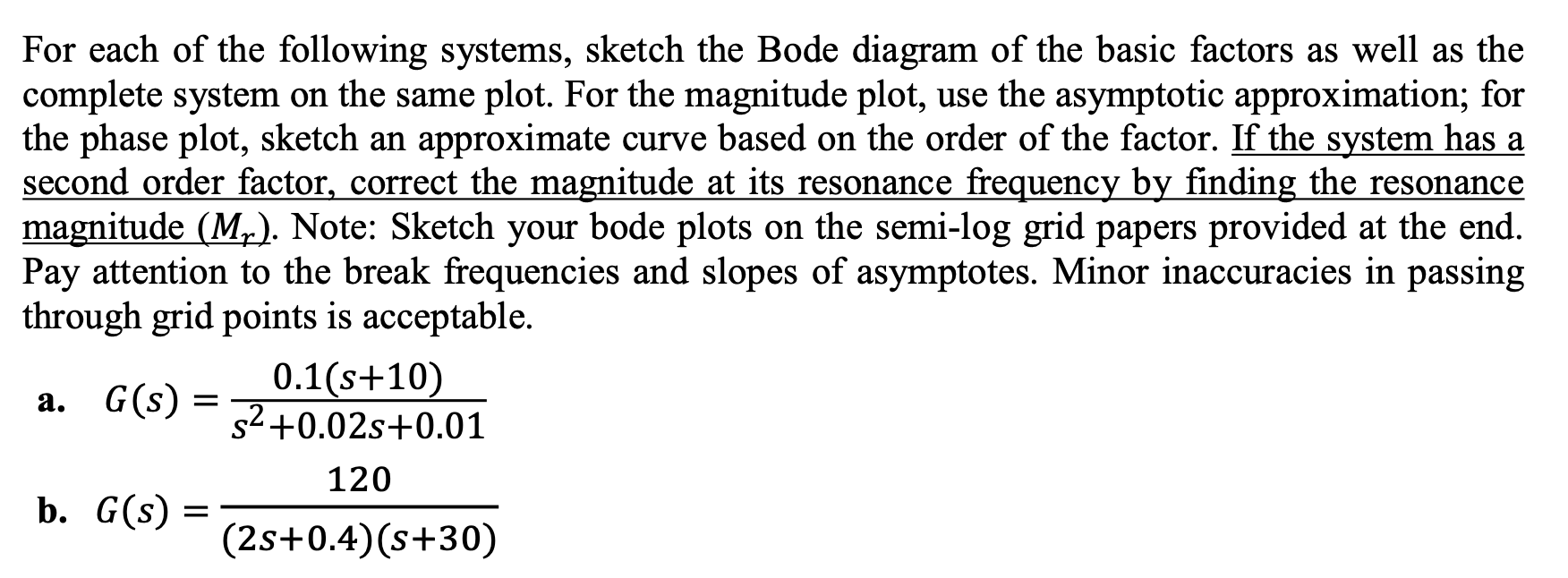 Solved For each of the following systems, sketch the Bode | Chegg.com