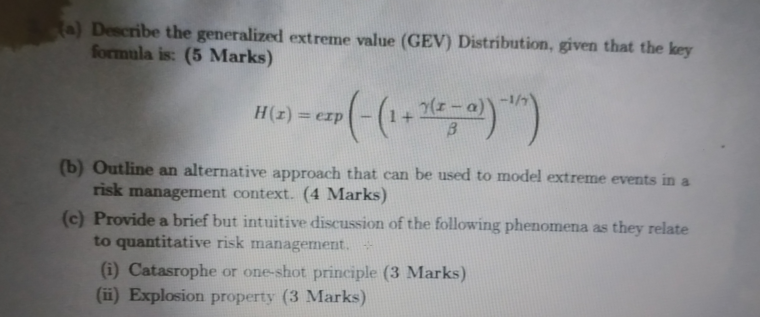 Solved Describe The Generalized Extreme Value Gev