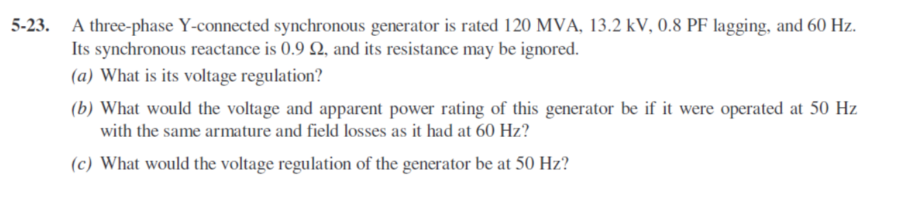 Solved 5-23. A three-phase Y-connected synchronous generator | Chegg.com