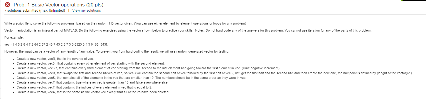 Solved Prob. 1 Basic Vector operations (20 pts) 7 solutions | Chegg.com