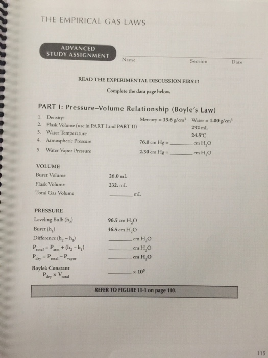 Solved THE EMPIRICAL GAS LAWS ADVANCED STUDY ASSIGNMENT Name | Chegg.com