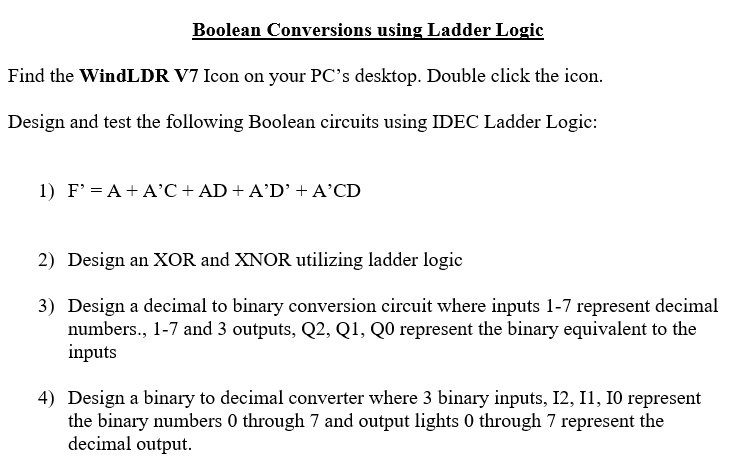 Boolean Conversions using Ladder Logic Find the | Chegg.com