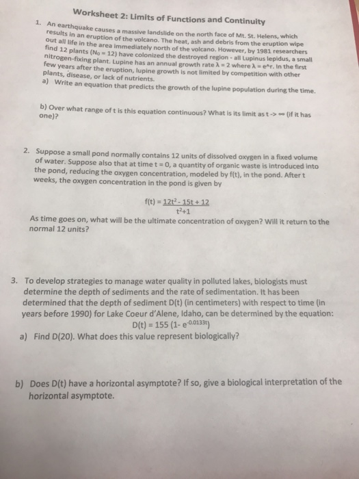 Solved Worksheet 2 Limits Of Functions And Continuity 1 An
