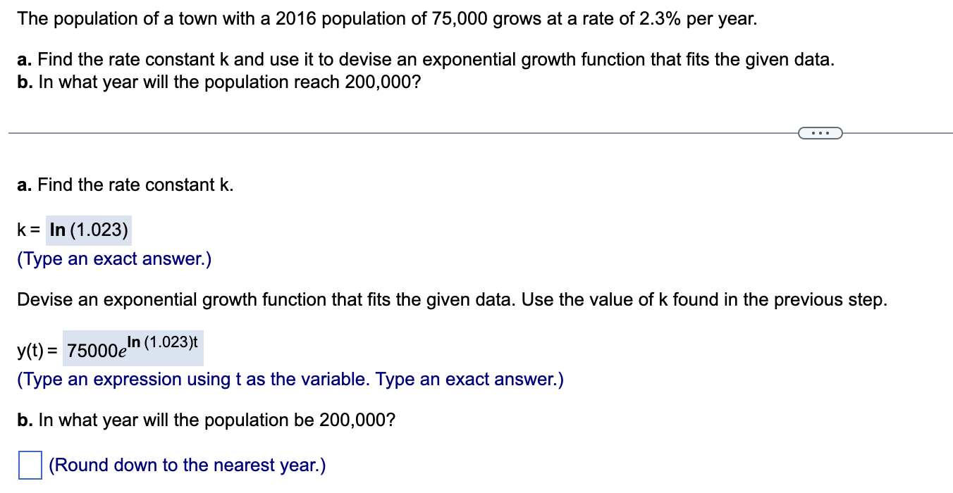 Solved The population of a town with a 2016 population of | Chegg.com