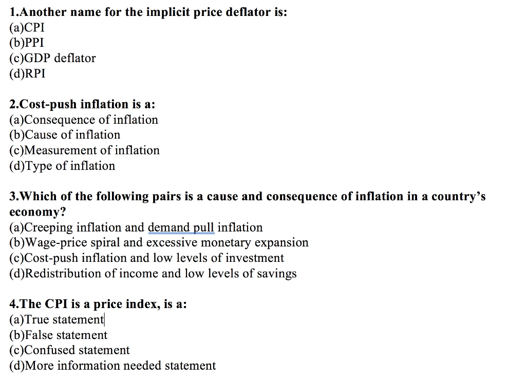 Solved 1.Another name for the implicit price deflator is: | Chegg.com