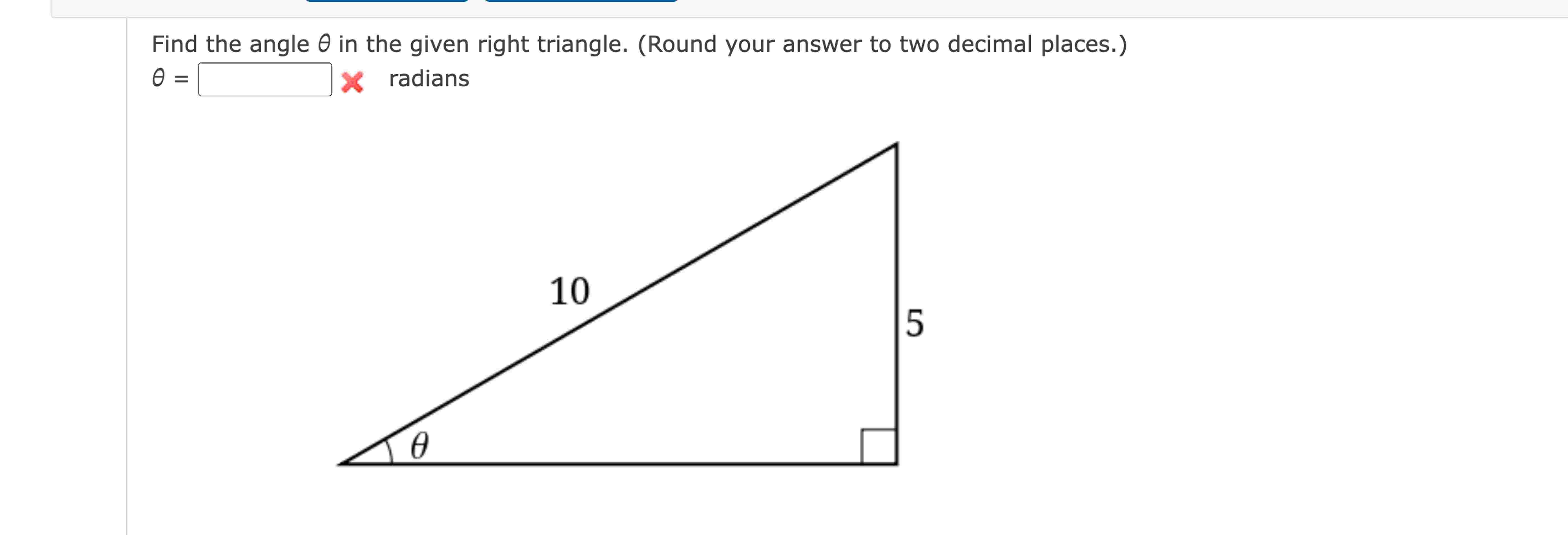 Solved Find the angle 0 ﻿in the given right triangle. (Round | Chegg.com