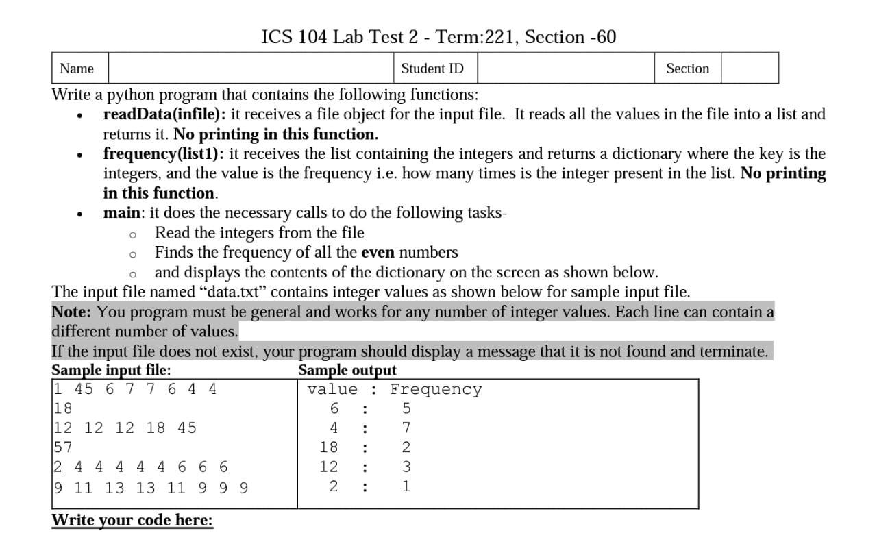 Solved ICS 104 Lab Test 2 - Term:221, Section -60 | Chegg.com